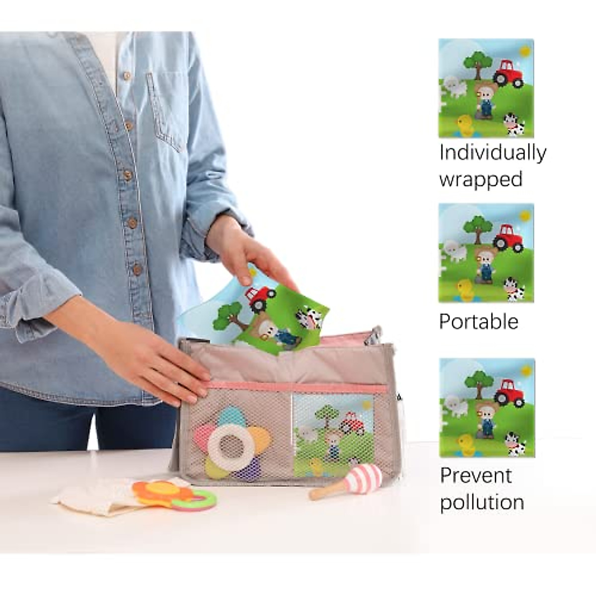 Disposable Stick-on placemats(Individually Wrapped) for Baby&Toddler&Kids, Sticky Table Cover placemats for Restaurant/Travel, Waterproof Cover 12''x18''（Farm Pattern）