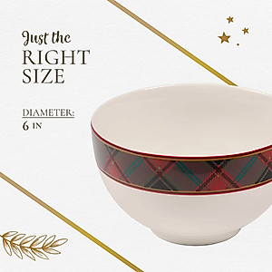 Spode Christmas Tree Tartan Rice Bowl | Soup Bowls for the Holidays | Christmas Kitchen Bowls for Rice, Dessert, & Stews | Noodle Bowls/Rice Bowls | Ceramic Cereal Bowl - 6"