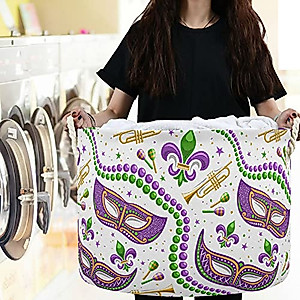 visesunny Green Mardi Gras Bead Purple Venetian Mask Music Instrument Laundry Baskets Fabric Storage Bin Storage Box Collapsible Storage Basket Toy Clothes Shelves Basket for Bathroom,Bedroom,Nursery,