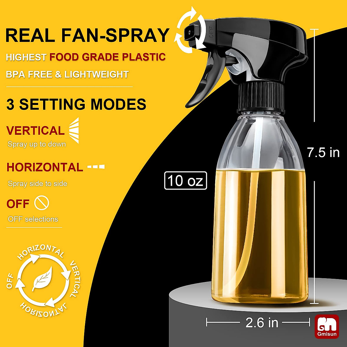 GMISUN Oil Sprayer for Cooking, 2 Pack Olive Oil Spray Bottle, 10oz Food-Grade Plastic Oil Spritzer Mister, Refillable Oil Dispenser Bottle for Salad, BBQ, Grilling, Kitchen Baking, Roasting