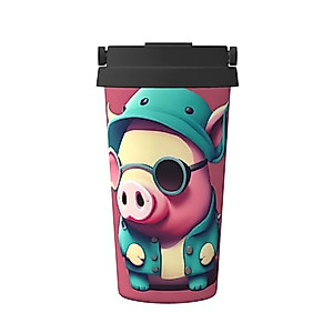 WANGZHAO Cute Pig Print Double Wall Stainless Steel Vacuum Insulated Tumbler Cup Home Thermal Cup