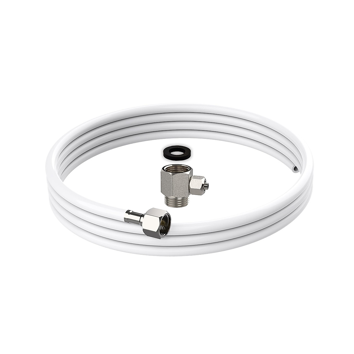 9' Polyurethane Hose with 1/2" Brass Mini Adapter. Connects the warm water from your sink to your BIDET bidet (Compatible with other Bidet brands)