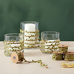 4 Rolls of Burlap Leaf Ribbon, 65.6 Feet Green Vine Twine for Jungle Safari Birthday Party, Baby Shower, Home Decorations, Gift Wrapping