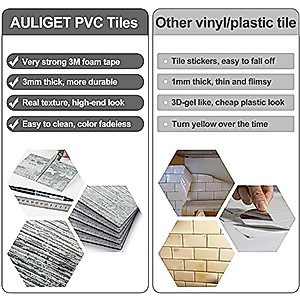 AULIGET 100 Piece Peel and Stick Backsplash PVC Tile, 3 Inch x 6 Inch Rustic Brick Stick on Tiles for Backsplash Kitchen, Bathroom, Laundry Room, Camper, Fireplace