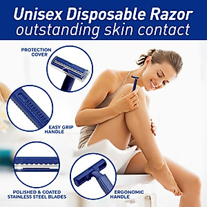 Medpride Disposable Razors | 50-Pack| Twin Blades & Easy Grip For Max Control & Smoothness| Unisex, Smooth & Comfortable Shaving Care for Men & Women