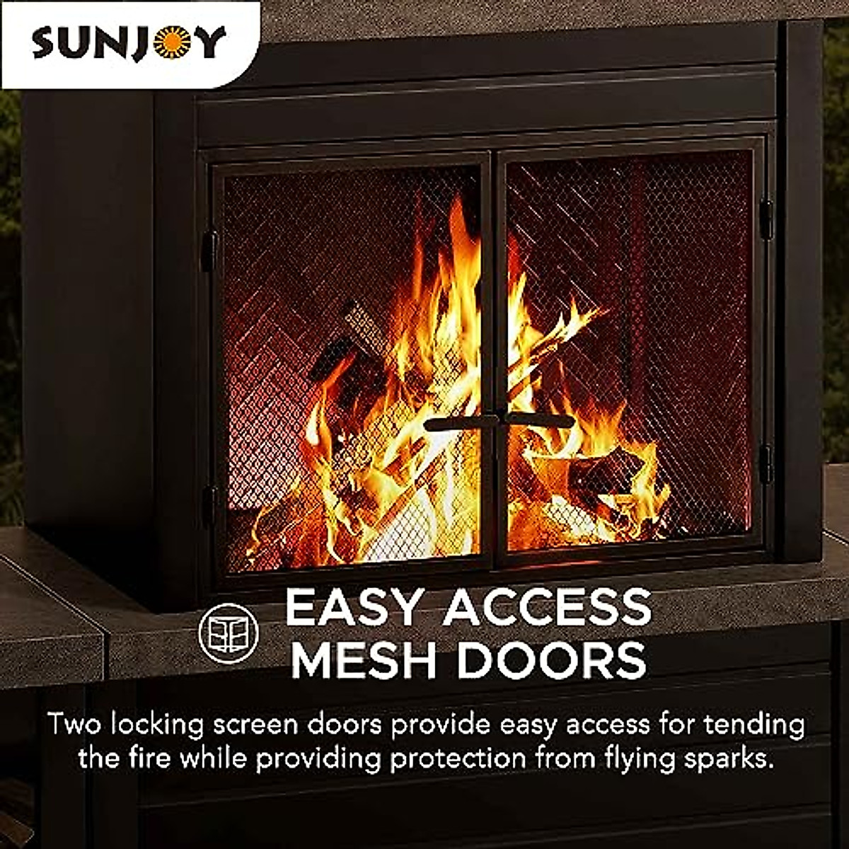 Sunjoy Outdoor Fireplace, Patio Wood Burning Steel Fireplace with Chimney, Log Holders, Fireplace Tool and PVC Cover, Black
