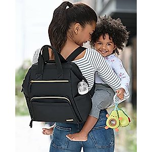 Skip Hop Diaper Bag Backpack: Mainframe Large Capacity Wide Open Structure with Changing Pad & Stroller Attachement, Black with Gold Trim