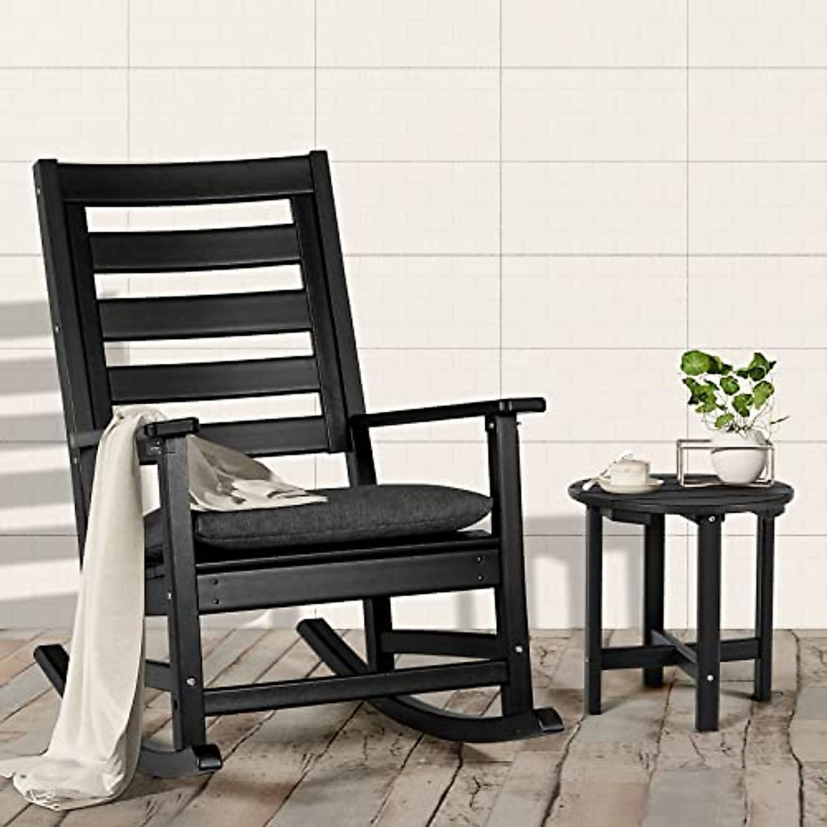 Patio Rocking Chair Outdoor 2-Piece, All Weather Resistant Comfort Rocker Chair, Porch Rocker Table Set w/Cushion of Detachable Cover, Both Outdoor and Indoor, for Patio Living Room Lawn Garden