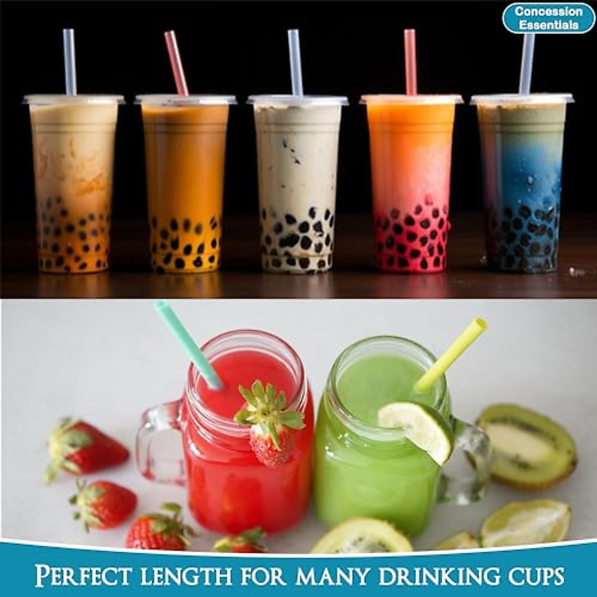 Concession Essentials Neon Jumbo 7.75 UN 500 Neon Jumbo Straws, 7.75" Unwrapped 500ct (Pack of 500), Multi Neon (CENeon7.75Unwrapped-500CT)