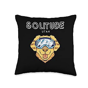 Dog Ski Solitude Utah Shirts & Gifts Solitude Utah-Funny Dog Ski Googles Throw Pillow, 16x16, Multicolor