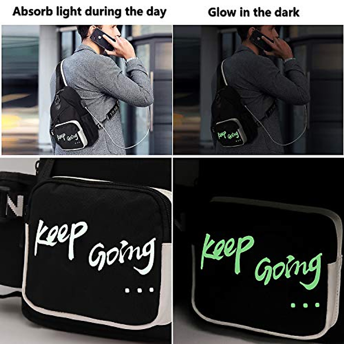 Casual Sling Bag for Women Men, Small Chest Pack for Travel Sport College School (Keep Going)