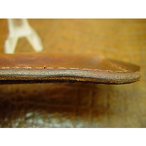 Custom Right-hand Cross Draw Trapper Style Folding Knife Sheath. Made Out of 10 Ounce Buffalo Hide Leather. Dyed Light Brown Sheath Only Knife Not Included.