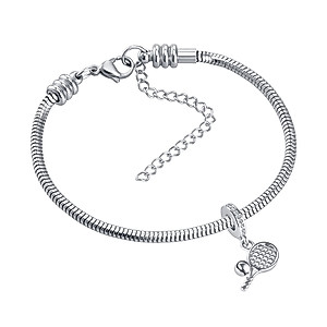 QeenseKc Tennis Ball Racket Pendant Charm Sport Travel Bead for Pandora Charm Bracelet, Aut-131_Tennis