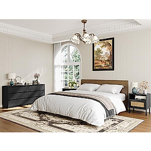 Angel Sar 59'' Dresser for Bedroom, Modern Black 6 Drawer Dresser, Long Dresser with Spacious Tabletop, Smooth Slides, Handlefree Design & Sturdy Base, Double Drawer Dresser for Closet