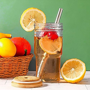 2Pack Glass Tumbler Cups with Bamboo Lids and Straws, 22oz Iced Coffee Cup Reusable Mason Jar Drinking Glasses for Boba Tea, Smoothie, juice, Beer, Fits Car Cup Holder