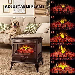 25 inch Electric Fireplace Heater Portable for Indoor, Living Room, Large Room, Logs with Lights, 3D Flame Effects, Adjustable Brightness, Timer, Remote Control,1400W Brown