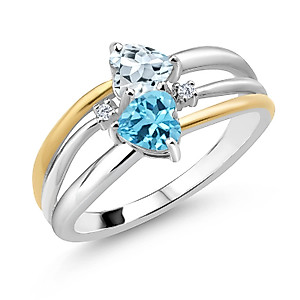 925 Silver and 10K Yellow Gold Sky Blue Aquamarine Swiss Blue Topaz and Lab Grown Diamond Ring For Women (0.99 Cttw, Heart Shape 5MM, Gemstone Birthstone, Available In Size 5, 6, 7, 8, 9)