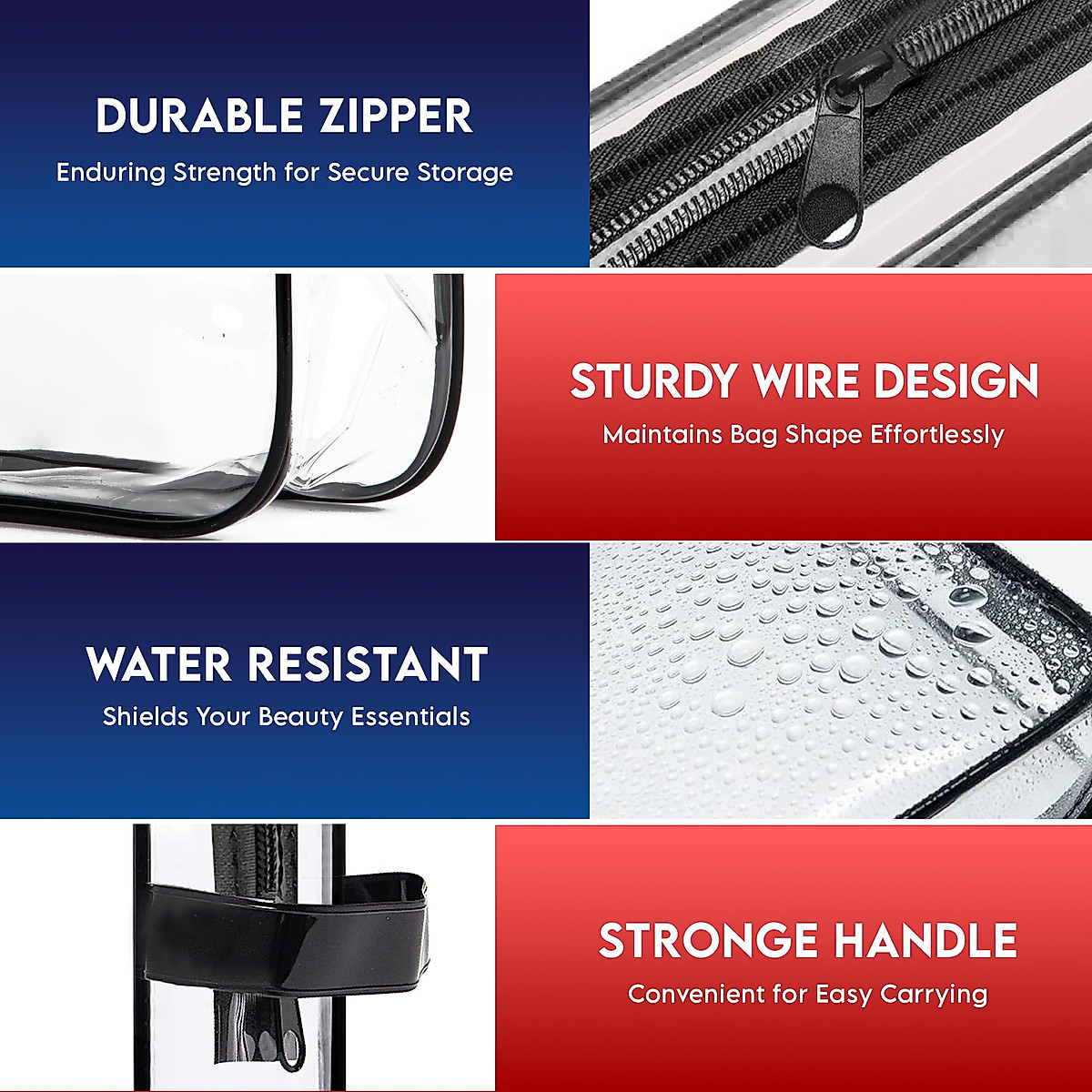 VYRL 2 Pack Clear Makeup Bag - Quart Size 3-1-1 TSA Approved Toiletry Bag with Zipper - Water-Resistant Durable PVC Clear Toiletry pouches for Carry-on Airport Travel Accessories - Black