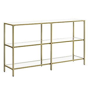 VASAGLE 51.2 Inch Console Sofa Table with 3 Shelves, Metal Frame, Tempered Glass Shelf, Modern Style, for Entryway Living Room Bedroom, Gold Color ULGT024A01