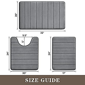 BYSURE Bathroom Rugs Sets 3 Piece Dark Grey Memory Foam Non Slip Extra Absorbent Bath Mat Set for Bathroom, Soft Bathroom Rugs and Mats Set Washable Floor Carpets