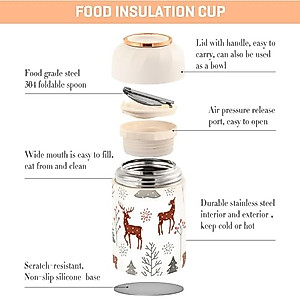 JUNZAN Christmas Spruces Deer Kids Womens Insulated Food Jar Containers with Spoon 17oz/500ml Containers With Lids Stainless Steel Vacuum Leak Proof Lunch Container for Keep Food Hot