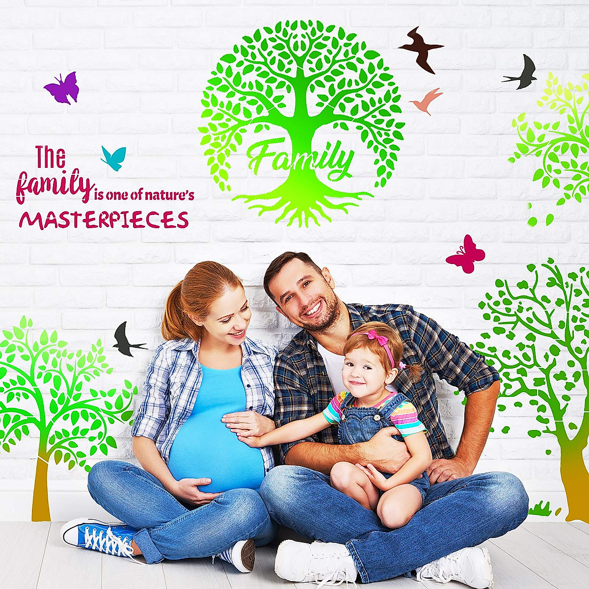 6 Pieces Sunflower Stencil Kit, Reusable Family Tree Stencil Flower Butterfly Painting Templates You are My Sunshine Stencil with Metal Open Ring for Painting on Wood Wall Decor