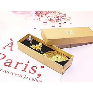 Penta Angel Metal Leaf Bookmark with 3D Butterfly Pendant Birthday Garduation Christmas Appreciation Gift Set for Teachers Students Book Lovers Readers (Gold, Purple White Flower)