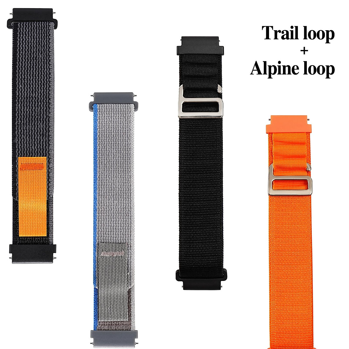 KQZunguo 4 Pack Alpine Loop Woven Nylon Band Compatible with Samsung Galaxy Watch 6&5&4 44mm 40mm/Watch 5 Pro 45mm/Watch 6 Classic 43mm 47mm, 20mm Nylon Adjustable Replacemen Sport Strap for Men Women