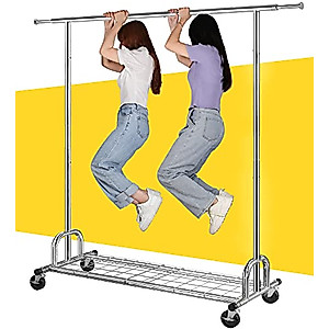 Raybee Clothes Rack, Heavy Duty Clothing Rack Load 460LBS, Commercial Grament Rack Heavy Duty Rolling Clothes Racks for Hanging Clothes Rack, Collapsible ＆ Portable Clothes Rack with Wheels