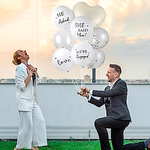 54Pcs Engagement Party Balloons Engagement Party Decorations He Asked，She Said Yes Balloon Cream Heart Shape Silver Confetti Latex Balloon for Bridal Shower Engagement Wedding Party Supplies