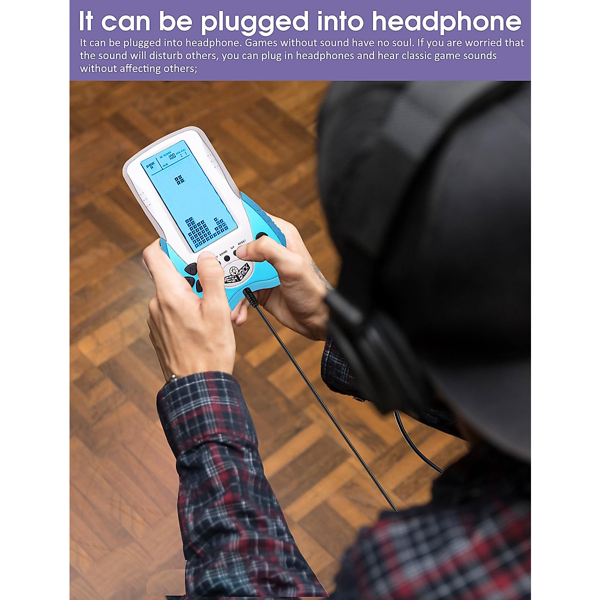 HLF New Retro Block Brick Game Console Large Screen Blue Backlight Brightness can be Adjusted Build in 23 Game Compatible with Lithium Battery/AAA Batteries can Plug in Headphone (Blue)