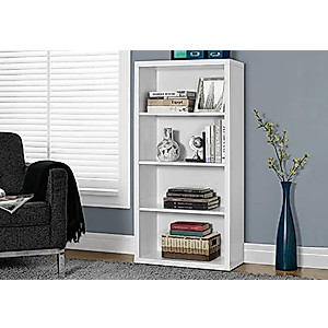 Monarch Specialties 7059 Bookshelf, Bookcase, Etagere, 5 Tier, H, Office, Bedroom, Laminate, White, Contemporary, Modern Bookcase-48 H Adjustable Shelves, 48-Inch
