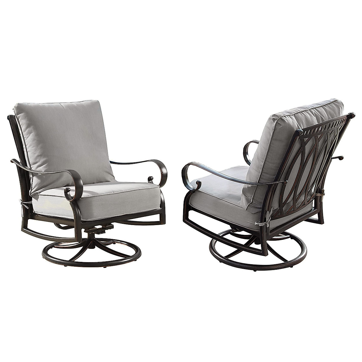 Oakland Living Aluminum Outdoor Swivel Club Finish with Thick Grey Polyester Cushions (Set of 2) Deep Seating Rocking Chairs, Antique Copper (AZRICA-2CHAIR-AC)