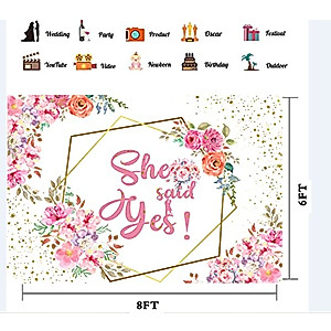 Just Married Backdrop 8x6ft Polyester She Said Yes Engagement Reception Backdrop Geometric Pink Flowers Engagement Party Reception Decorations Backdrop Wedding Party Backdrop Decoration YL096