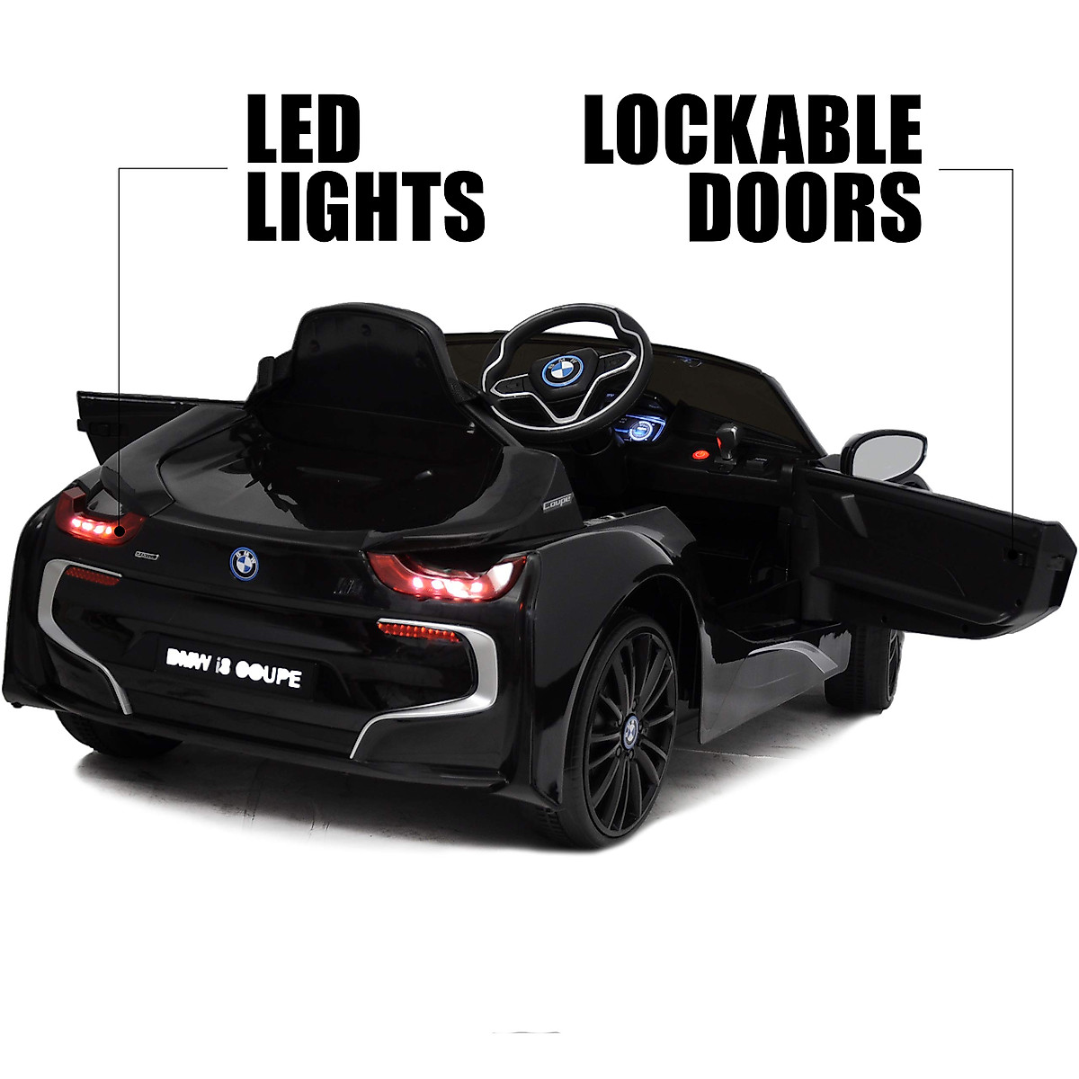 Americas Toys Compatible with BMW - Electric 12V Battery Remote Control Car - Kids Ride On Toys with 2 wheels Driving, Sound Buttons, Leather Seat, MP3 System for Music, Story and Education Horn Black