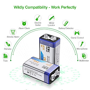 EBL 9V Rechargeable Batteries NiMH Everyday 280mAh 9V Battery for Smoke Alarm Detector, 4-Packs