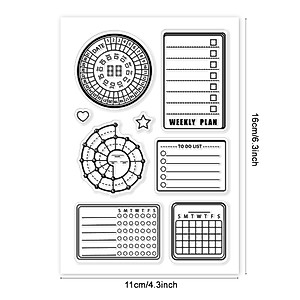 PH PandaHall Clear Label Stamps, Date and Schedule Rubber Stamp Silicone Stamp Background Transparent Stamps for Card Making Photo Album Decoration and DIY Scrapbooking 6.2x4.3inch/16x11cm