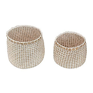 Creative Co-Op Hand-Woven Seagrass & Paper Pattern, Natural & White, Set of 2 Basket, Brown, 2