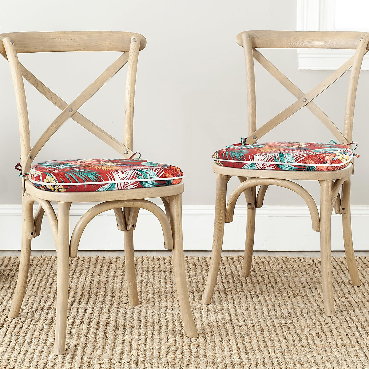 IN4 Care Indoor/Outdoor Chair Cushions 17"X16"X2" with Ties for Dining Chairs Set of 2, Waterproof U-Shaped Chair Pads, Foam Seat Cushions for Patio Kitchen Garden Office-Chili Red Floral