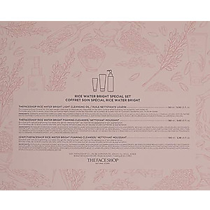 THE FACE SHOP Rice Water Bright Set - Cleanser 150ml + Light Cleansing Oil 150ml + Foam 100ml , 3 Count (Pack of 1)