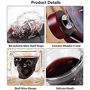 Whiskey Decanter Set whiskey gifts for men Skull Decanter, Rotating Clear Glass Globe Includes 2 Skull Shot Cups, Liquor Dispenser with Wooden Stand, Whiskey Decanter with Antique Ship