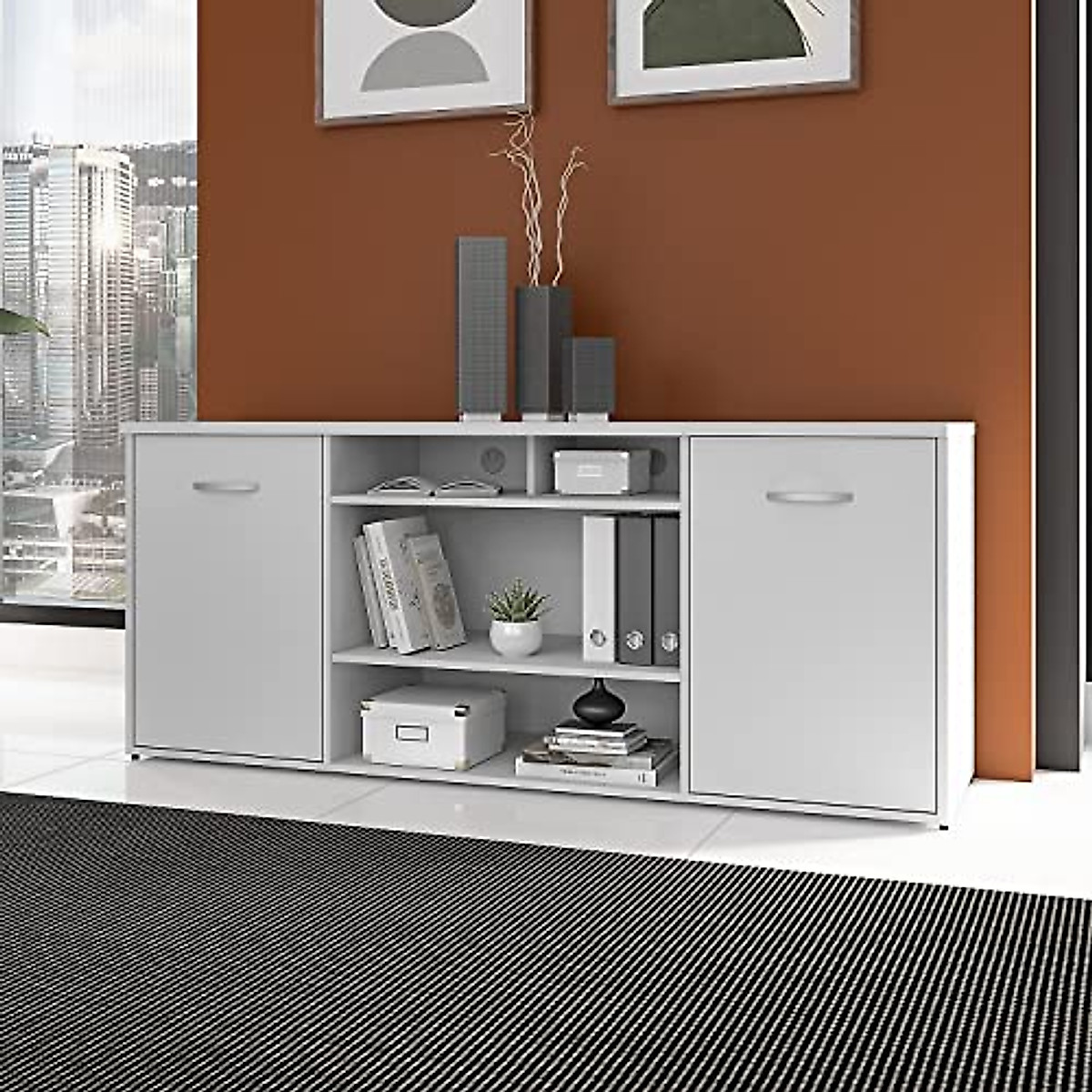 Bush Business Furniture Studio C Office Storage Cabinet with Doors and Shelves, 72W, White