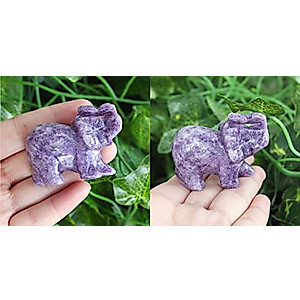 2" Amethyst Elephant Decor Natural Healing Crystal Stones Polished Hand-Carved Gemstone Big Cute Hippie Sculpture Statue Figurines Energy Purple Home Room Office Desk Decoration Gifts for Women Men