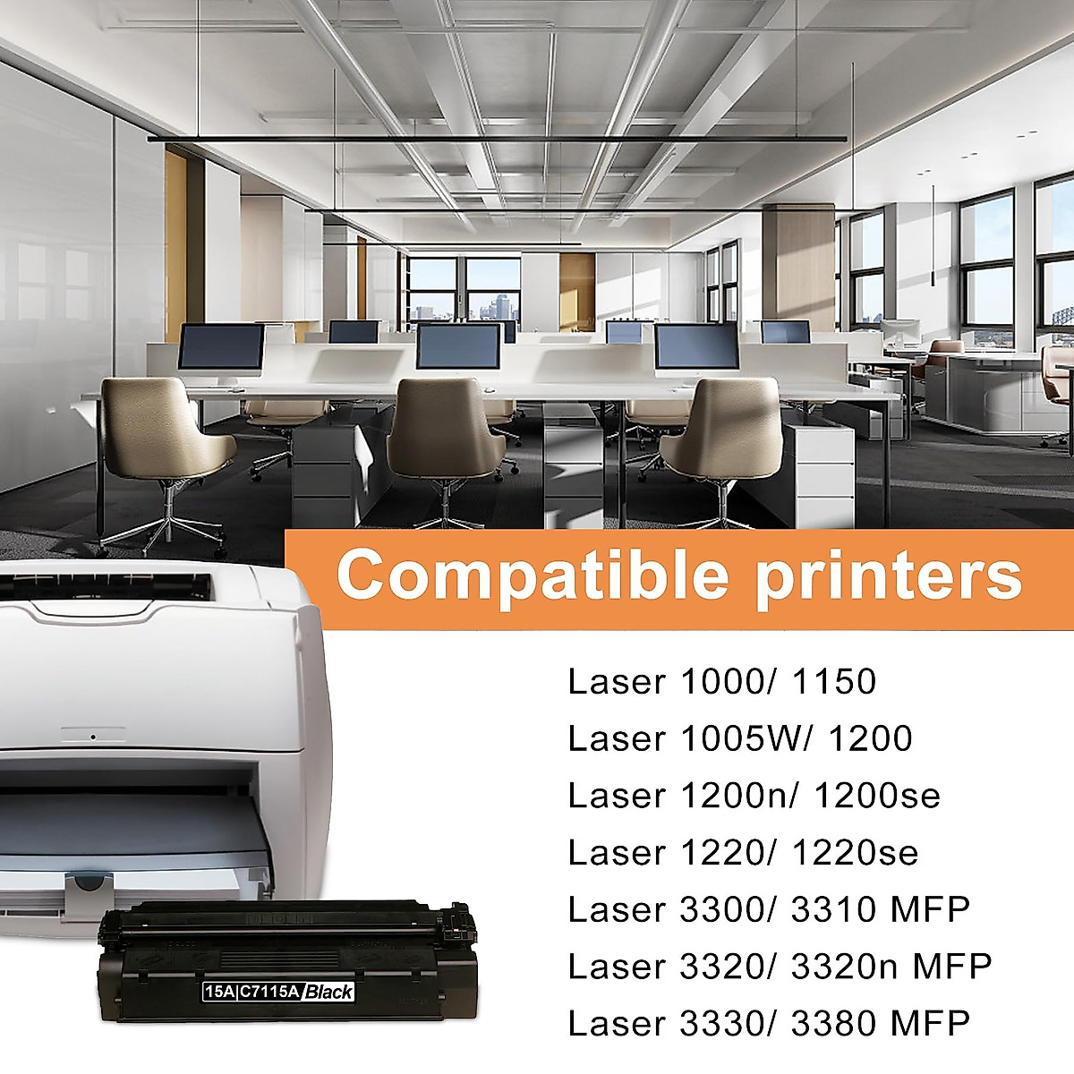 15A Black Toner Cartridge 1-Pack: Compatible Replacement for HP 15A Works with Laser 1000 1150 1005W 1200n 1200se 1220 1220se; Laser 3300 3320 3320n 3380 MFP | C7115A