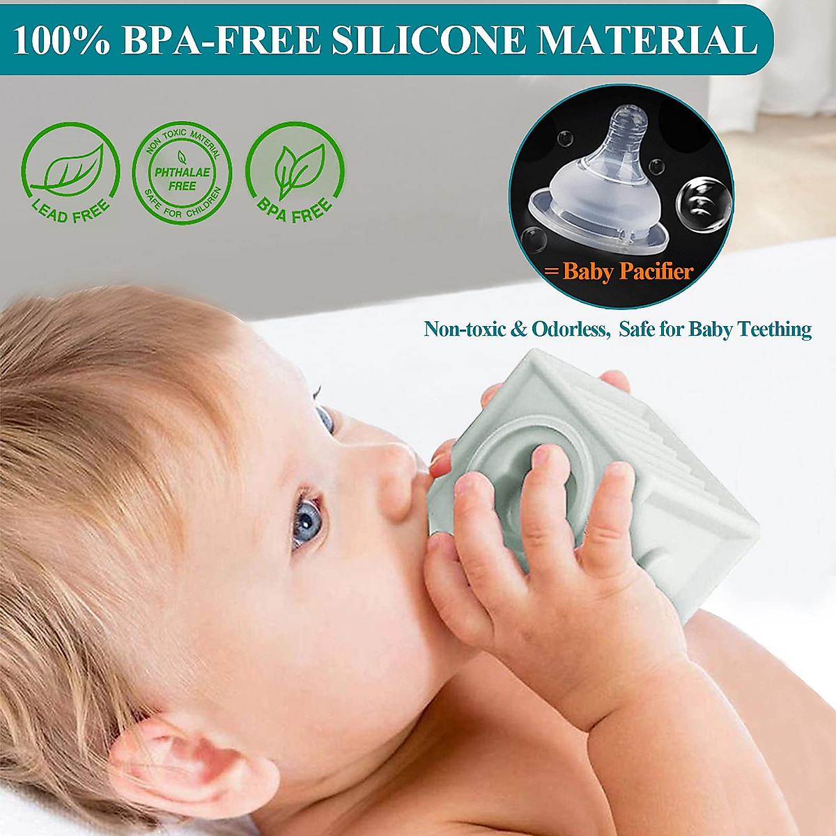 Kingtree Baby Blocks (Set of 12), Soft Silicone Building Blocks Squeeze Stacking Toys for 6+ Months Babies, Colorful Early Educational Puzzle Toy for Toddlers with Numbers Animals Shapes Textures