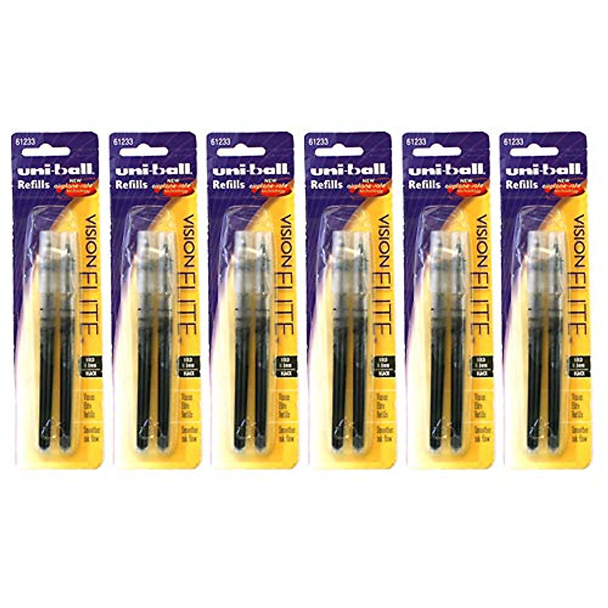 Uni-Ball Vision Elite Rollerball Pen Refills, 0.8mm, Bold Point, Black Ink, Pack of 6