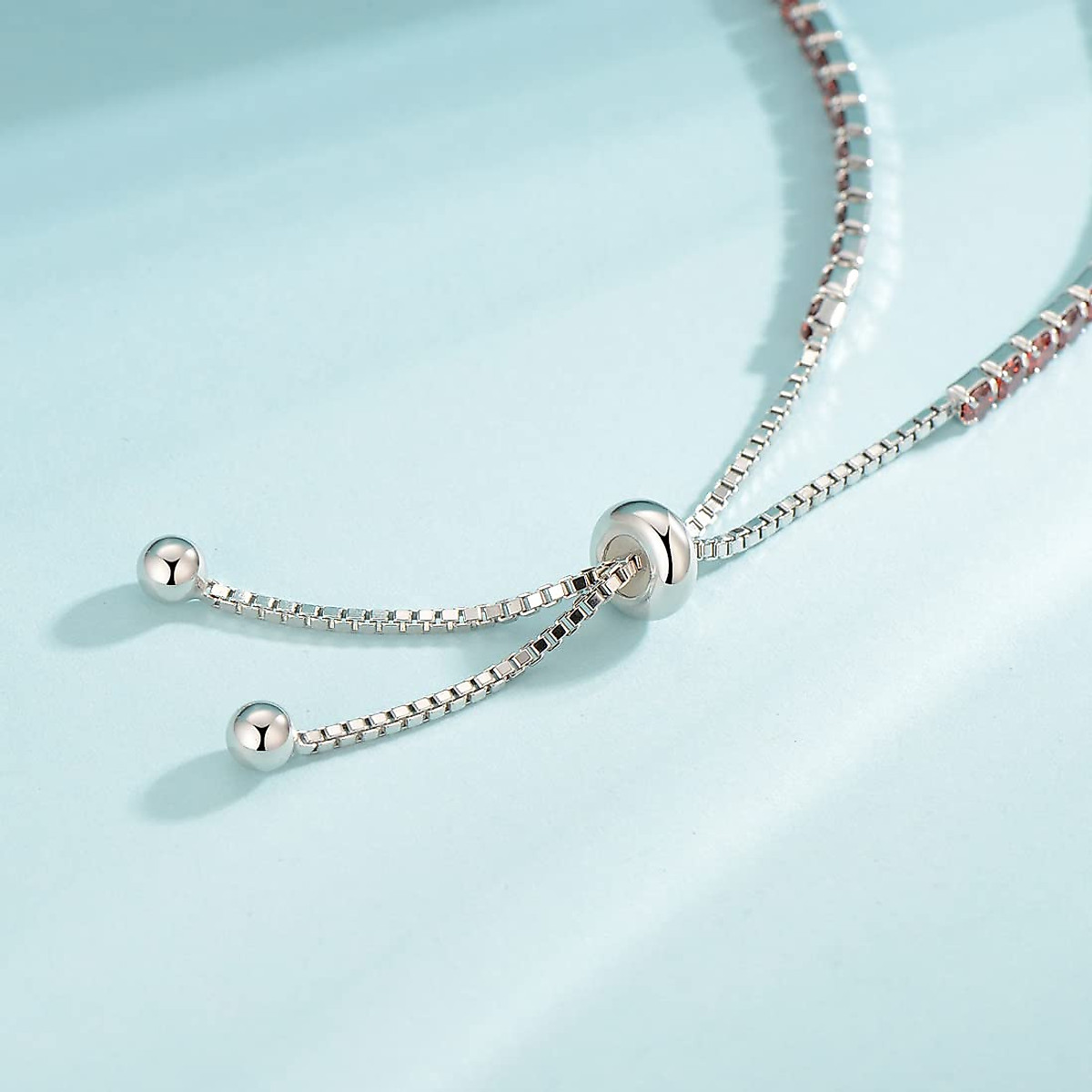 Cranmadia Sterling Silver March Birthstone Aquamarine Tennis Bracelets for Women Tennis Bolo Bracelet Fashion Jewelry Birthday Gifts for Women Mom Wife