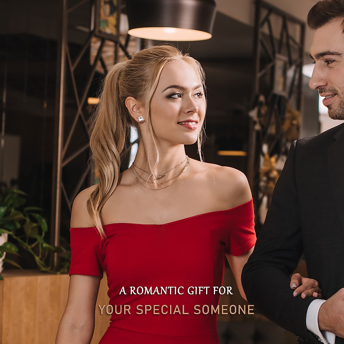 18K White Gold Plated Sterling Silver Princess Cut Cubic Zirconia Stud Earrings Square Simulated Diamond CZ Stud Earrings for Women Men Hypoallergenic (8MM, White Gold)