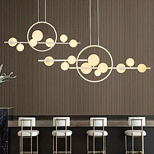 JiuZhuo Minimalist 54.3 Inches 10-Light Glass Globe Shade Sputnik Kitchen Island Light in White,Metal, Glass Shade Linear Pendant Light