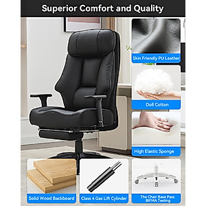 DJ·Wang Big and Tall Office Chair 400lbs, Executive Office Chair with Foot Rest, High Back Office Chair with Back Support, Oversized Office Chair for Heavy People, Leather Office Chair Black